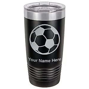 LaserGram 20oz Vacuum Insulated Tumbler Mug, Soccer Ball, Personalized Engraving Included (Black)