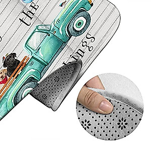 WONDERTIFY Turquoise Truck Bathroom Antiskid Pad Old Car Two Standing Labrador Puppy Dogs 3 Pieces Bathroom Rugs Set, Bath Mat+Contour+Toilet Lid Cover Brown Black