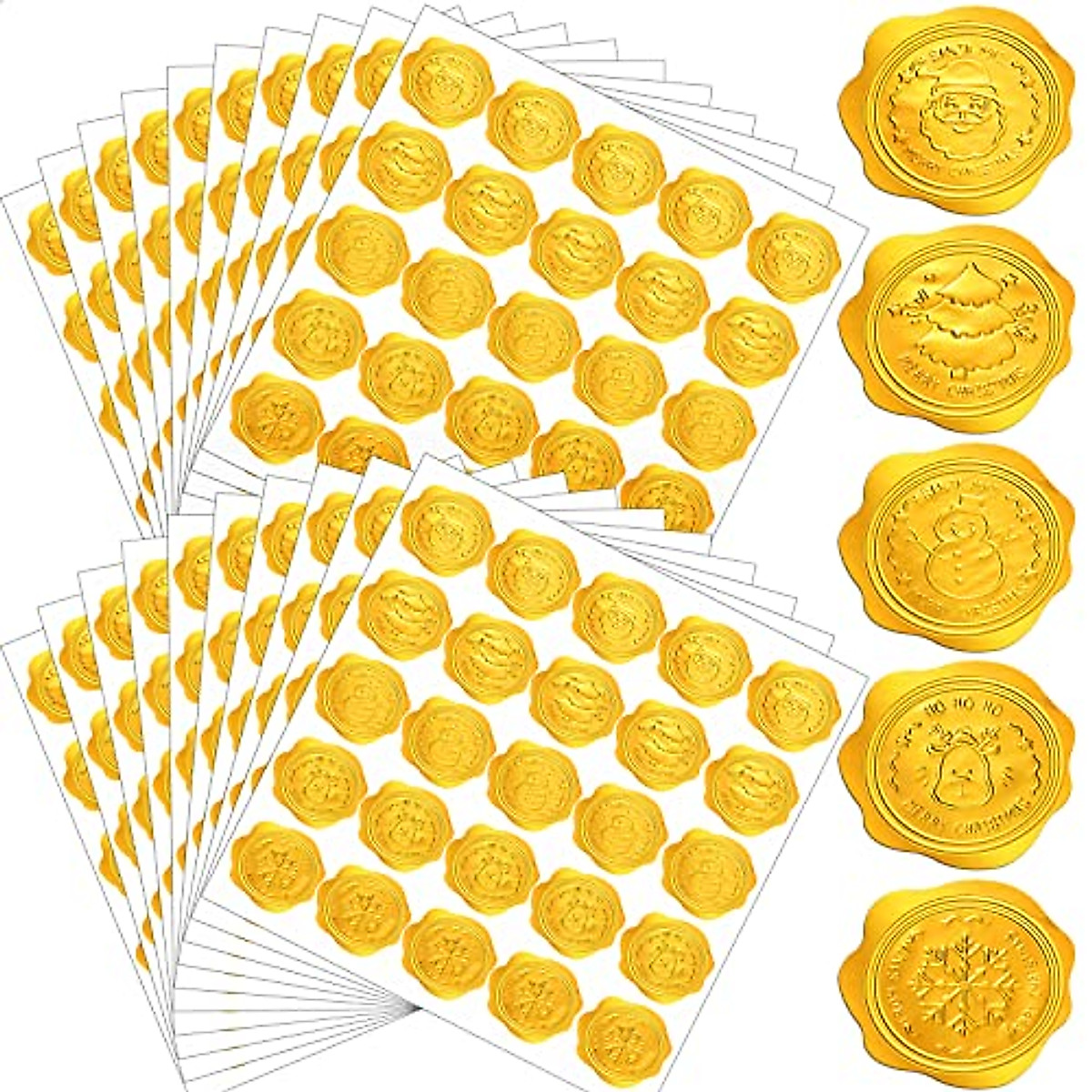 500 Pieces Christmas Envelope Seal Stickers Santa Embossed Wax Label Self Adhesive Seals Snowflake Santa Claus Stickers for Christmas Wedding Card Box Envelope(Gold)