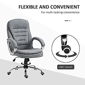 Vinsetto High Back Home Office Chair Executive Computer Chair with Adjustable Height, Upholstered Thick Padding Headrest and Armrest - Grey