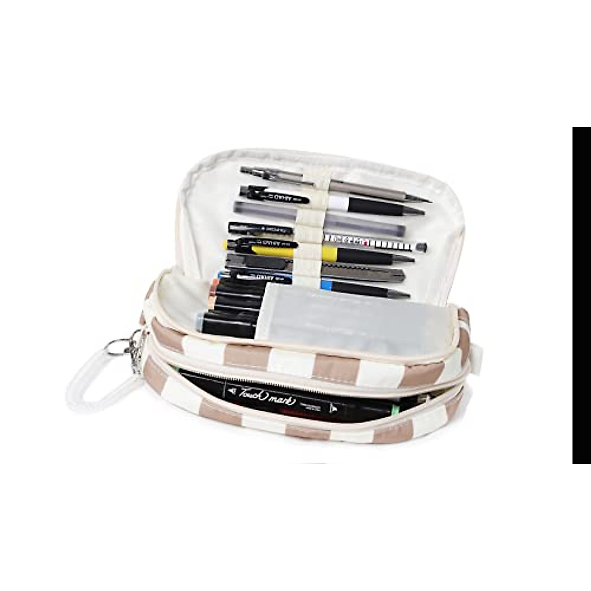 Moaneji Cute Large Capacity Pencil Pouch Aesthetic Checker Canvas Pencil Case Organizer Fashion Stationary Bag Big Pen Holder for Art Suppliers Small Makeup Bag(Brown)