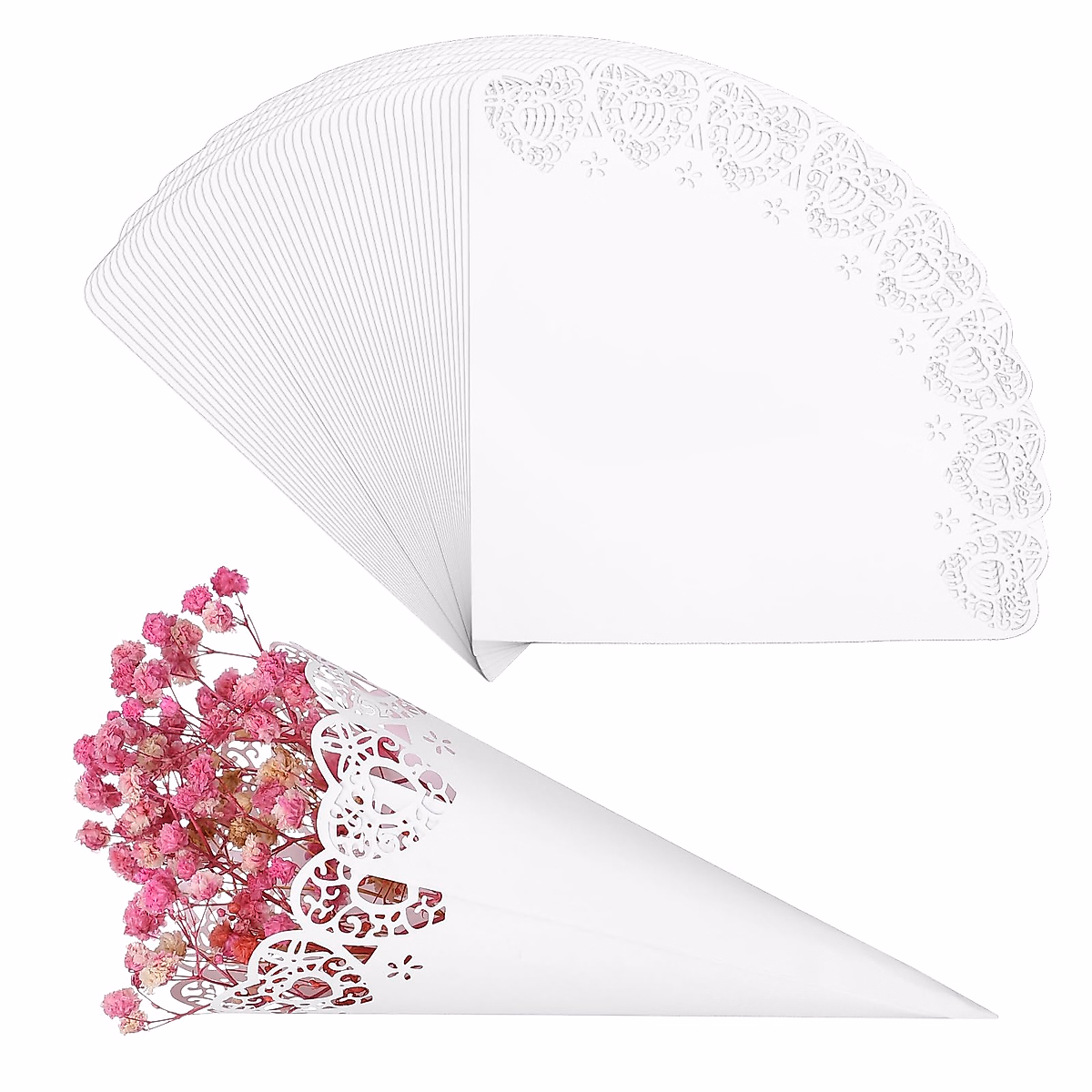 GWHOLE 100 Pcs Heart Confetti Petal Cone for Wedding Party, White