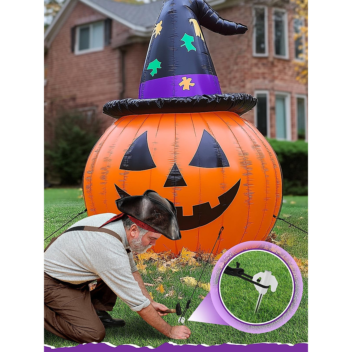 8 Sets Metal Inflatables Stakes- Heavy Duty Inflatable Stakes and Tethers, Yard Ground Blow Up Stake Pegs for Halloween Christmas Outdoor Inflatable Decoration Tie Downs