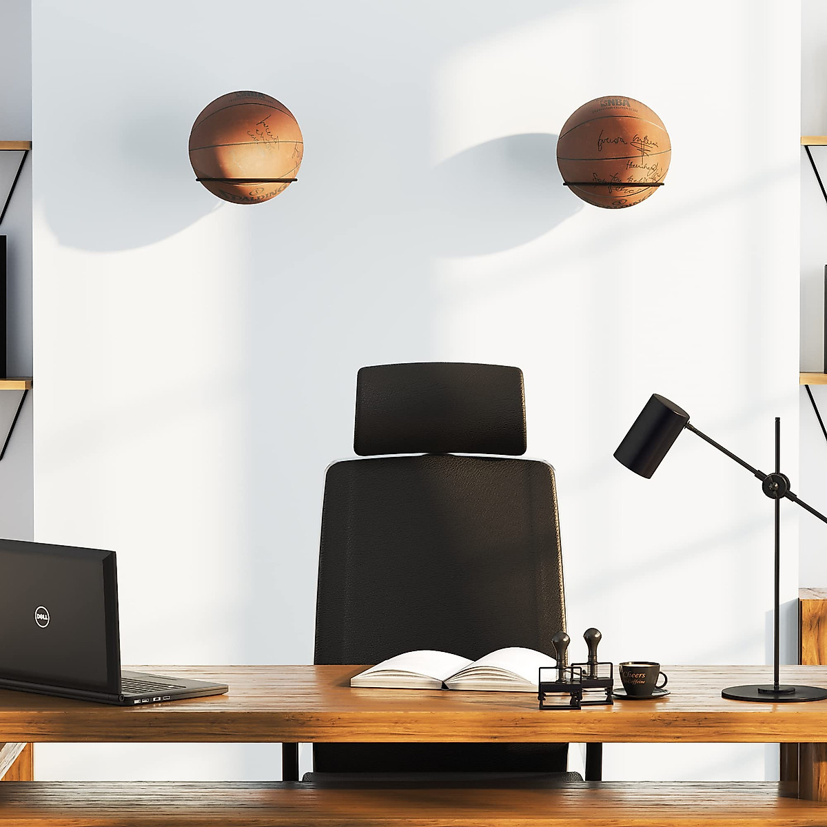 Wallniture Sporta Wall Mount Sports Ball Holder Display Storage Steel Black Set of 2