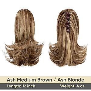 CJL HAIR Short Claw Clip Ponytail Extension Drawstring Curly Fake Faux Jaw Balayage Hairpiece Hair Piece Wavy High Pony Tails Synthetic Heat Friendly Fiber for Women Girls Kids