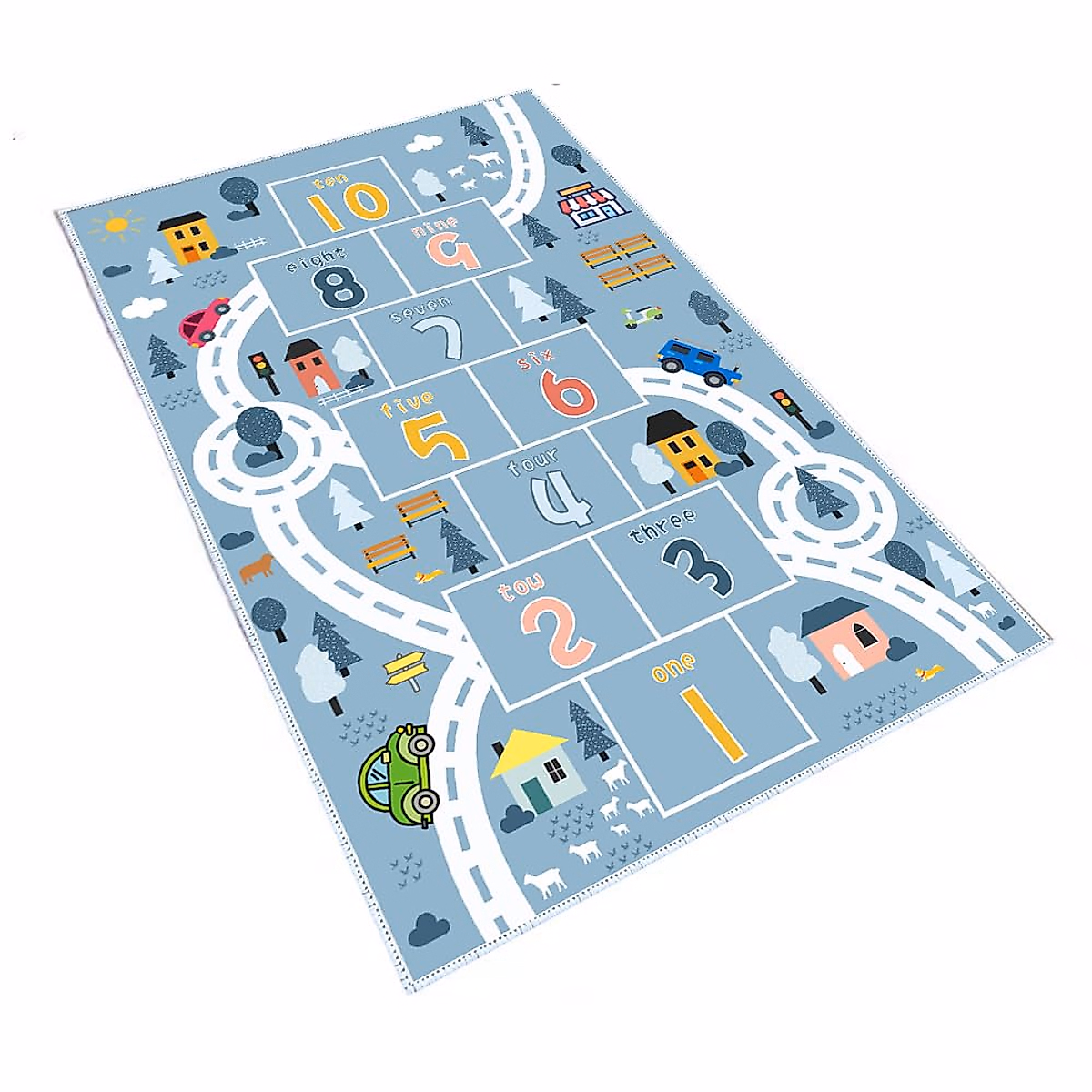 LGQLJPLQQ Hopscotch Rugs for Kids, Kid Rug for Bedroom,Road Rug, Playroom Rug for Kids Toy Cars, Nursery Rug for Teaching Toddler(Blue, 6' x 9')