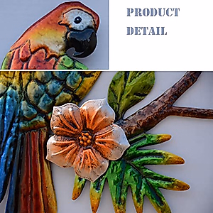 J-Fly Metal Parrot Wall Decor Tropical Outdoor Wall Decor Parrot Outdoor Metal Wall Art Metal Bird Wall Decor Outdoor Toucans Decor Patio Wall Fence Garden Home Kitchen Decor 11 Inch