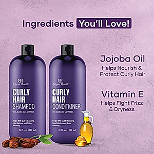 Botanic Hearth Curly Hair Shampoo and Conditioner Set For Curly Hair | Detangle, Define & Enhance Curls | With Jojoba oil & Vitamin E | Sulphate Free | 16 fl oz x 2