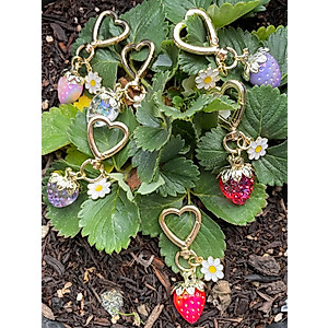 Agromusk Cute Strawberry Keychain,Bag Charms,Kawaii Heart Flower Daisy Key chains Accessories Decor for Girls Purse Gift (Red)