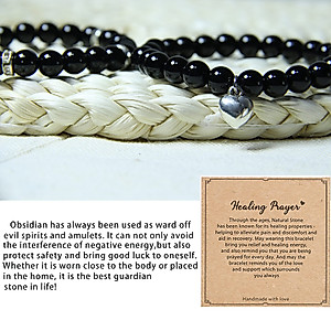 Healing Bracelets for Women - Black Obsidian Bracelet - Healing Prayers Crystal Bracelet, 8mm Natural Stone Stress Relief Yoga Beads Get Well Soon Gifts