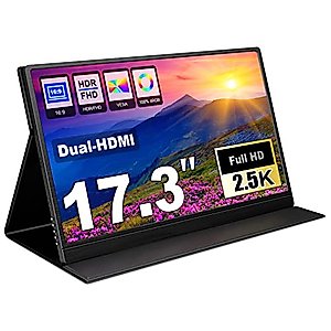 Feiasia 2.5K Portable Monitor 17.3 Inch 2560x1440 100% Adobe sRGB IPS HDR USB-C Second Laptop Monitor HDMI Computer Display Gaming Monitor Travel Monitor for Laptop PC Mac Phone PS4 Xbox Switch