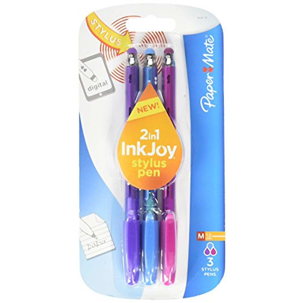 Paper Mate InkJoy 100 Stick Stylus Ballpoint Pens, 1.0 mm, Assorted, 3 per Pack
