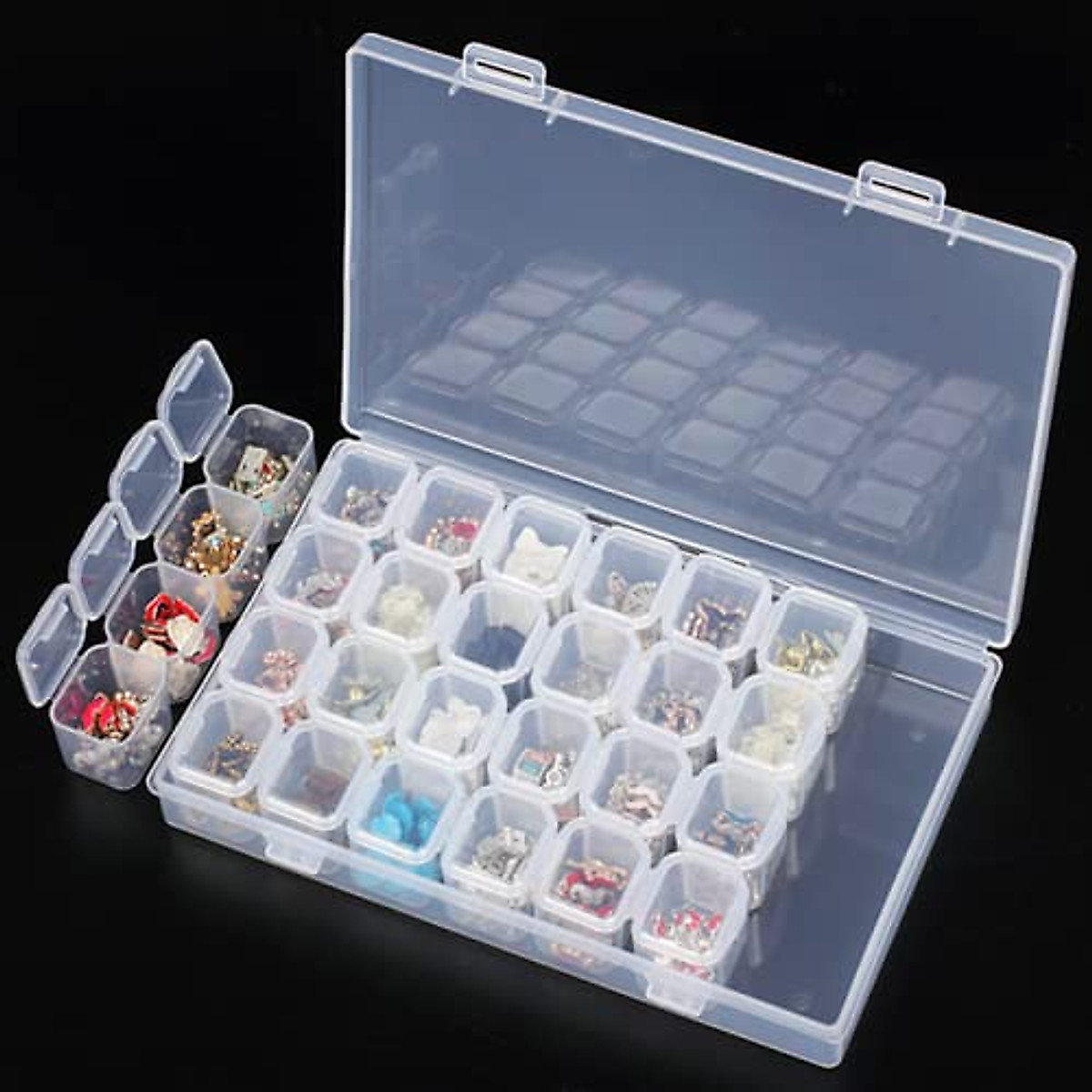 SULLMAR 3PCS 28 grids Rhinestone Box Diamond Picture Box Plastic Jewelry Storage Box Storage Container Gem Container Nail Tools Storage Box DIY Art Craft Nail Art Small Jewelry Bead Storage