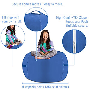 Posh Stuffable Kids Stuffed Animal Storage Bean Bag Chair Cover - Childrens Toy Organizer, X-Large 48" - Solid Royal Blue