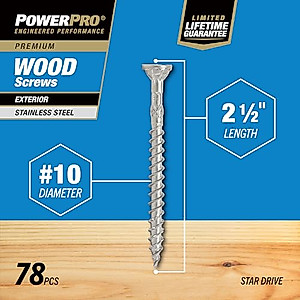 Power Pro Premium 305 Stainless Steel Wood Screws (#10 x 2-1/2") - 1lb Box