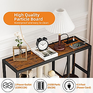 Snughome Console Table with Power Outlets, Entryway Table with Storage, Narrow Sofa Table with 3 Tier Shelves, Couch Table with USB Ports, for Hallway Living Room, Entrance