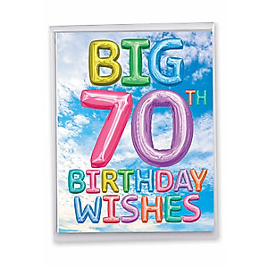 The Best Card Company - 70th Jumbo Birthday Greeting Card (8.5 x 11 Inch) - 70 Years Old Celebration, From All of Us (Not 3D or Layered) - Inflated Messages Milestones 70 J5651EMBG-US