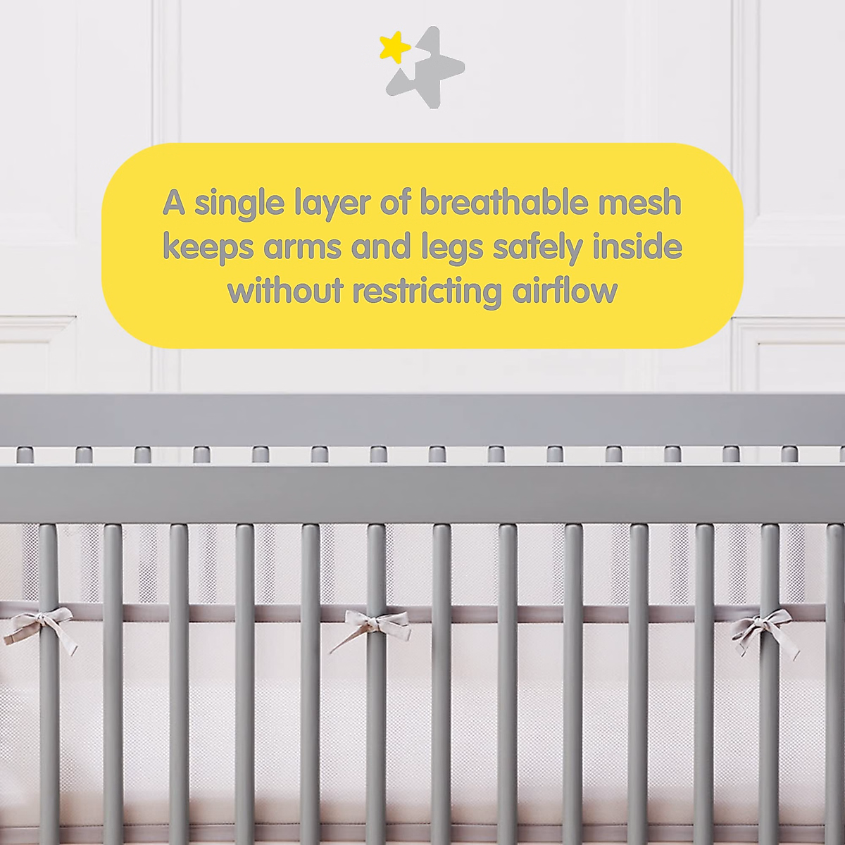 BreathableBaby Breathable Mesh Crib Liner – Classic Collection – White – Fits Full-Size Four-Sided Slatted and Solid Back Cribs – Anti-Bumper