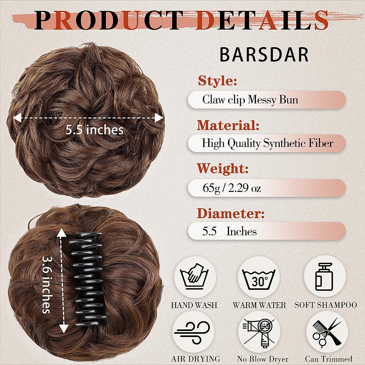 DeeThens Claw Clip in Messy Bun Hairpiece Curly Clip in Claw Bun Hair Pieces Combs add Ponytail Hair Pieces Synthetic Hair Extensions for Women (Medium Dark Brown)