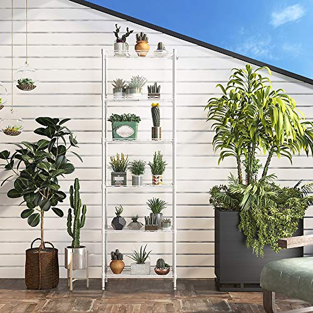 NATRKE 6-Tier Storage Shelf Wire Shelving Unit, Adjustable Heavy Duty Storage Shelves for Kitchen Organization, with Leveling Feet, White (21.26 Lx12 Wx69 H)