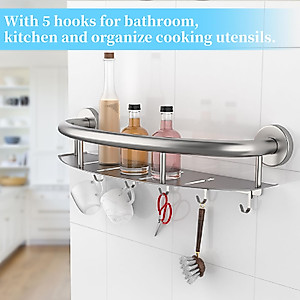 Satin Brushed Nickel Shower Grab Bar w/Storage Shelf 18 Inch, Zepolu Stainless Steel 2-in-1 Shampoo Shelf Grab Bar, Wall Mount Safety Balance Bar for Bathroom Support Handrail Assist Handle for Senior