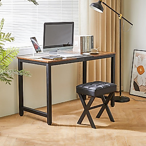 IBUYKE Square Makeup Stool with X-Leg Foot Rest, PU Footrest Stool, Ottoman Seat Vanity Stool, Multi-Use as Small Side Table, for Bedroom, Living Room, Black LG-71B