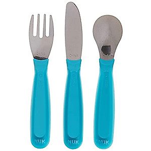 NUK Kiddy Cutlery Fork, Knife, and Spoon Set, 3 Pack, 18+ Months