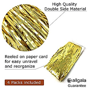 Allgala 4PK Metalic Tinsel Party Photo Backdrop Curtains Door Fringe Décor-Gold Matte-BD52403