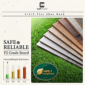 CAPHAUS 5-Tier Shoe Rack for Entryway, Industrial Shoe Storage Organizer, Large Shoe Shelf with Wood Board and Metal Mesh Shelves, Storage Table for Hallway, Living Room, Bedroom, Closet, Rustic Oak