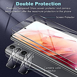 LK 2 Pack Screen Protector Compatible for Samsung Galaxy S21 & 2 Pack Lens Protector with Alignment Frame, [9H] Tempered Glass Screen Protector for Galaxy S21 5G, Scratch-Proof, 6.2-inch, Clear