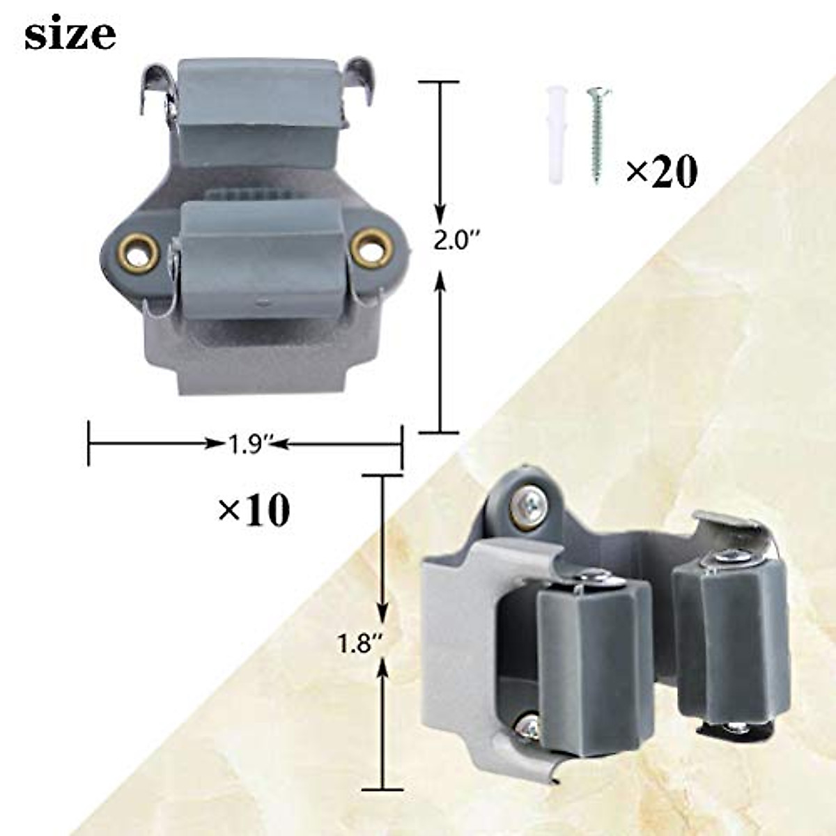 Vankcp 10Pcs Broom Mop Wall Mount Holder Gray Wall Rack Organizer Bathroom Storage Hanger with Screws for Home, Kitchen, Garden