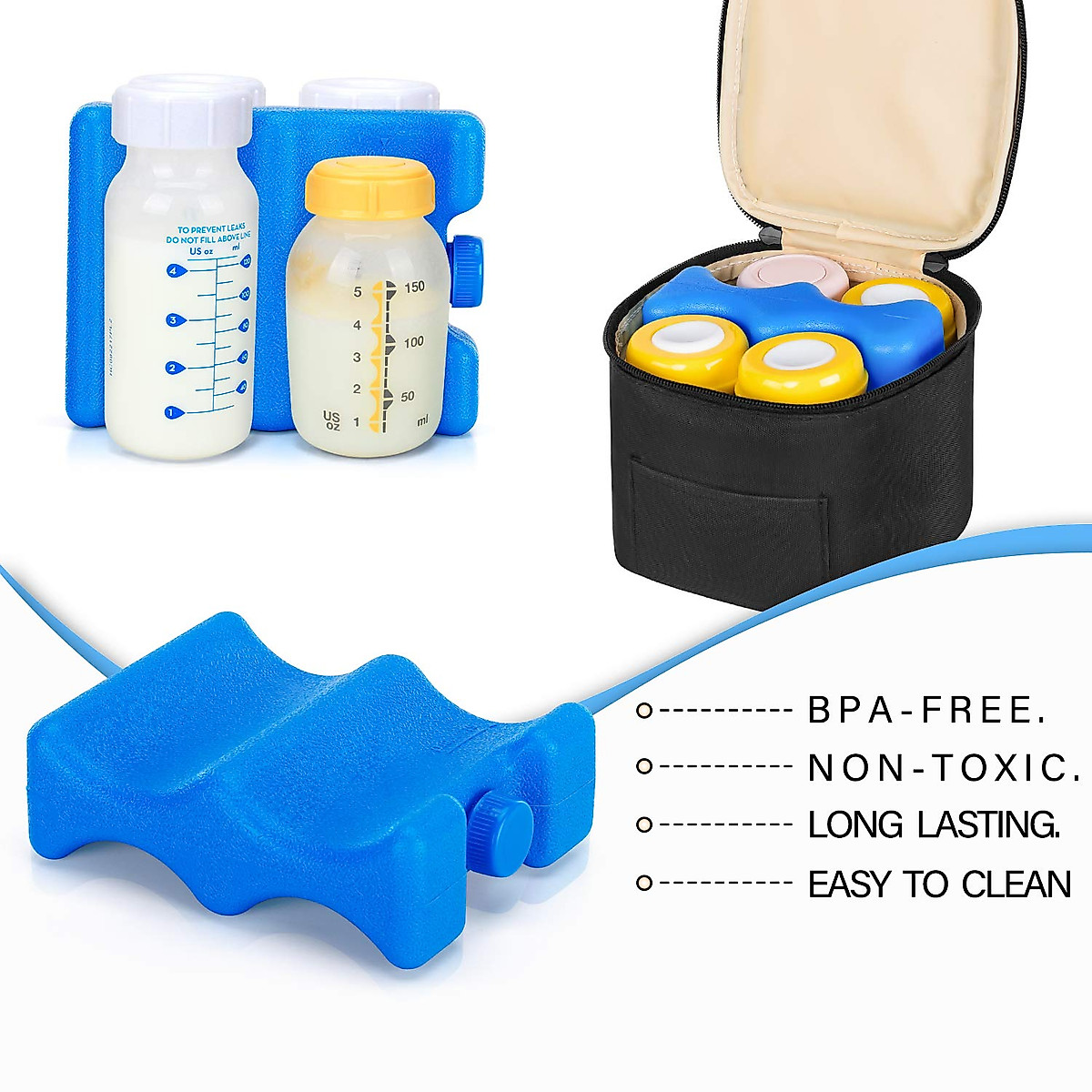 Teamoy Breastmilk Cooler Bag with Ice Pack, Baby Bottles Bag for up to 4 Large 5 Ounce Bottles Without Nipple, Perfect for Working Mom Mother, Black