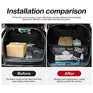 Osilly Car Rear Cargo Net, Double-Layer Adjustable Stretchable Elastic Storage Organizer Net, Trunk Cargo Storage Mesh Net with Hooks, Car Interior Accessories Fit for Car, Trucks, SUV (Small)