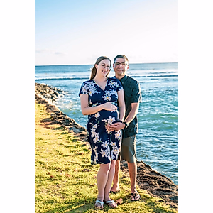 OUGES Women's Summer Short Sleeve V-Neck Pattern Knee Length Dress with Pockets Casual Summer Dress Sundresses for Women 2025(floral01,L)