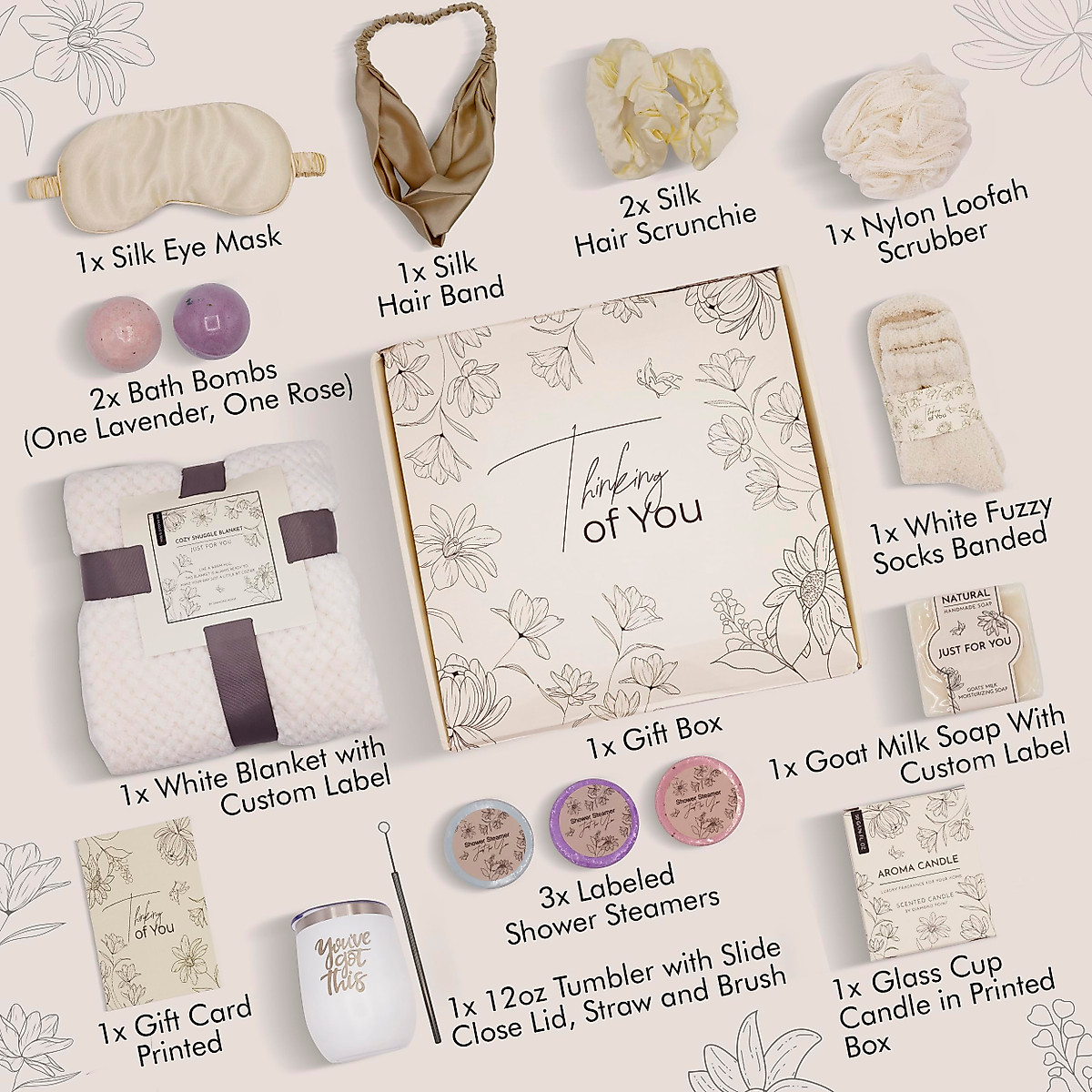 Get Well Soon Gifts for Women, Care Package Gift Feel Better Basket Warm After Surgery Recovery Encouragement Gift Thinking of You Box with Blanket Coffee Wine Tumbler for Women Friends Female