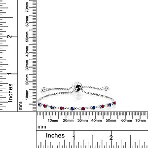 Gem Stone King 925 Sterling Silver Blue Created Sapphire and Red Created Ruby Tennis Bracelet For Women (0.55 Ct Round 2.5MM, Fully Adjustable Up to 9 Inch)