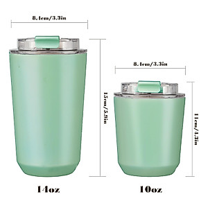 Puraville Insulated Tumblers with Lid, 14 oz Travel Coffee Mug Stainless Steel Vacuum Cup, Leak Proof Reusable Double Walled Coffee Tumbler for Iced and Hot Drinks, Green