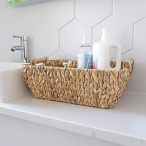Wicker Storage Baskets for Shelves Water Hyacinth Woven Basket with Built-in Handles Large Closet Storage Bins for Organizing(2-Pack)