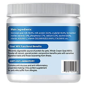 Nutra Kams Goat Milk Powder with Taurine for Puppies and Dogs Digestive Health, Strong Bones and Healthy Teeth.14. oz, 100% Natural.