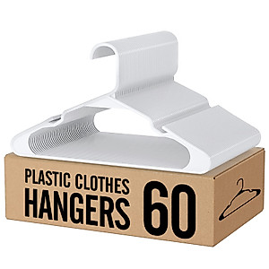 Smartor Plastic Hangers 60 Pack, Tubular Plastic Hangers, Space Saving Clothes Hangers Plastic, Slim Plastic Hanger Shirt Hangers for Clothes, Polo Shirts, Blouses and Short - White
