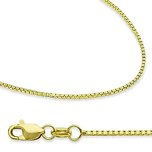 Solid 14k Yellow Gold Box Chain Necklace with Secure Lobster Clasp 1mm 24"