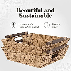 American Atelier Water Hyacinth Wicker Basket with Handles | 2Pack Square Woven Wicker Storage Baskets with Builtin Carry Handles | Laundry Storage or Pantry Bin | Natural Weave | American Atelier