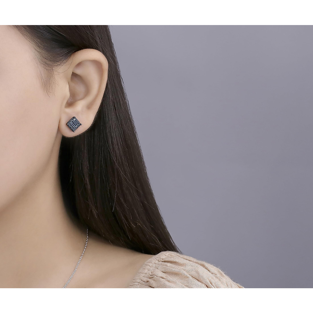 Dazzlingrock Collection 0.25 Carat Round Blue Diamond Cube Unisex Screwback Stud Earring (1 Pc Only) in Blue Plated 18K White Gold