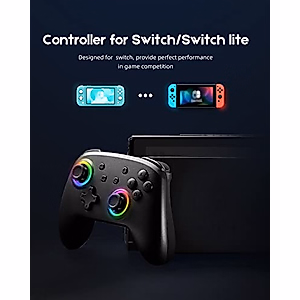 Switch Pro Controller Compatible with Switch/Swith OLED/Switch Lite, Wireless Switch Controller with 7 LED Colors/ Motion Control/Dual Vibration/Turbo