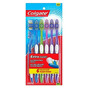 Colgate Extra Clean Toothbrush, Medium Toothbrush for Adults, 6 Count (Pack of 1)