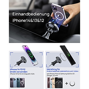 KPON Magnetic Wireless Car Charger, Air Vent Phone Mount Charger Compatible with MagSafe for iPhone 15 14 13 12 Pro Max(Black)