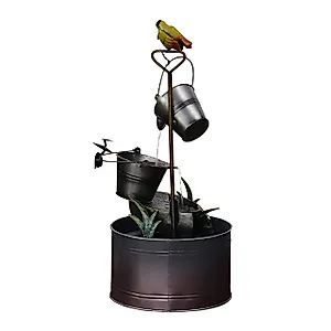 HOSERIMO 27.6" Tall Outdoor Floor Water Fountain 3-Tier Pump Fountain with Hummingbird Bath Statue for Decor Home Garden Patio Backyard Lawn, Rustic