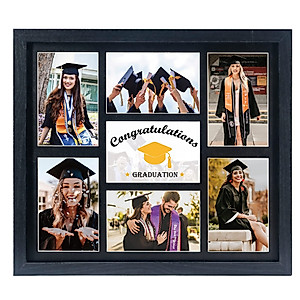 GMFrames 4X6 Picture Frame Collage with 7 Openings Multi Graduation Photo Frame with Wall Hanging for Keepsake Gifts Black