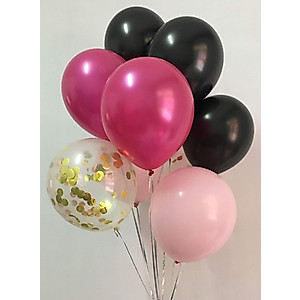 Hot Pink Balloons Assorted Black Gold Pink Party Decorations for Bachelorette Bridal Baby Shower Women Birthday (Latex Pink + Gold Confetti)