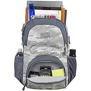 FUEL Travel Commuter Laptop Daypack Large Bag Backpack, Fits 17.5" Laptop, Interior Tech Sleeve, Grey Camouflage